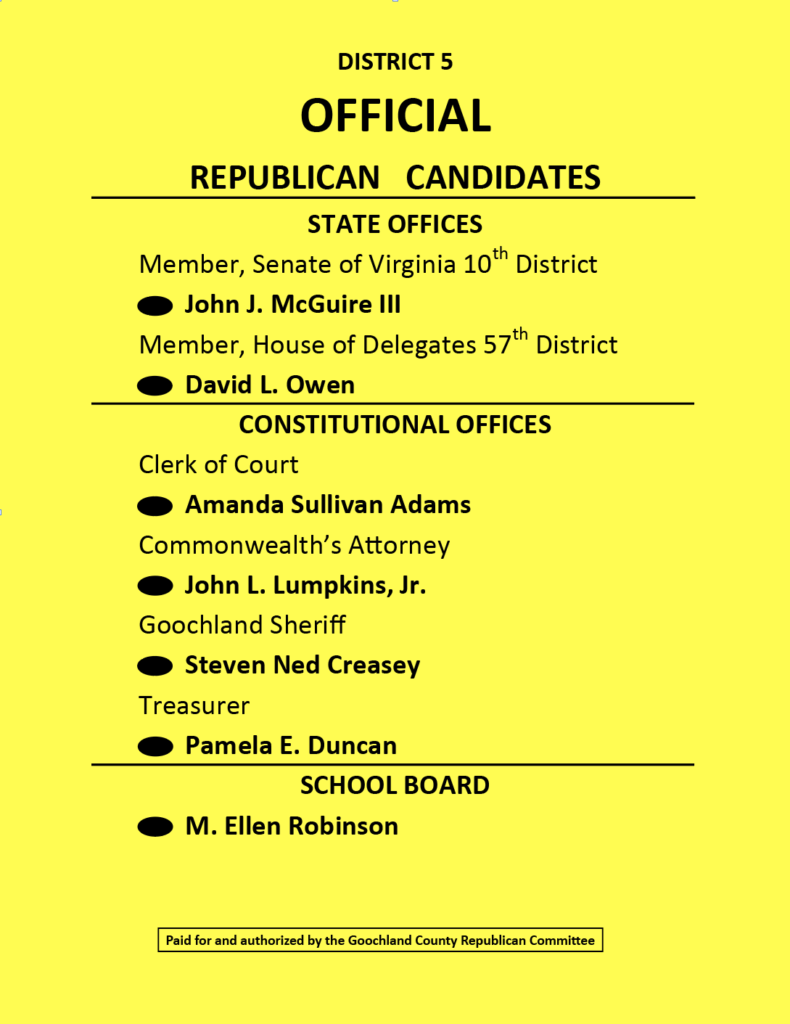 Election Day Republican Sample Ballots - Goochland County Republican ...